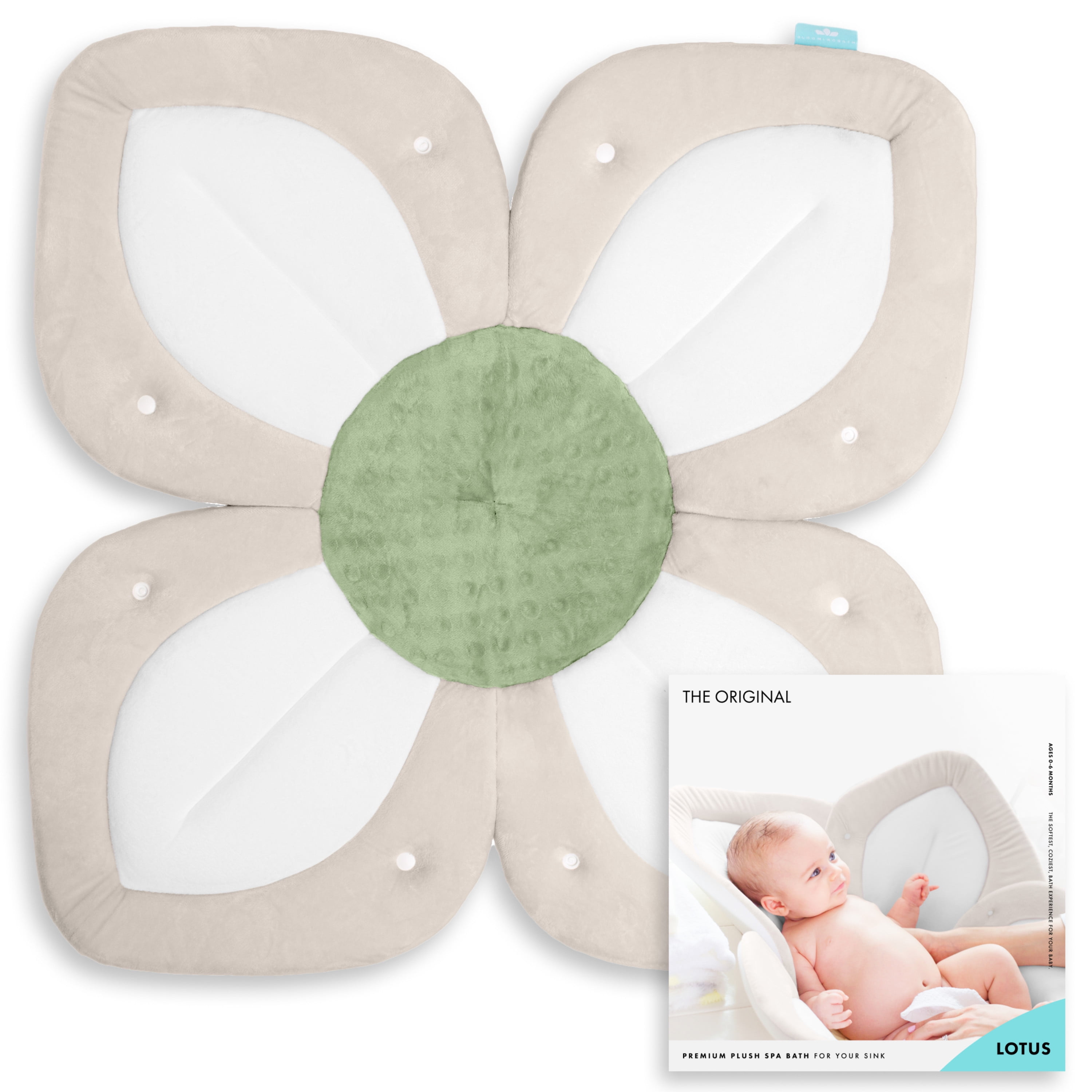 Blooming Bath Lotus Baby Bath Seat, Cream and Olive Inserts, Four-Petal ...