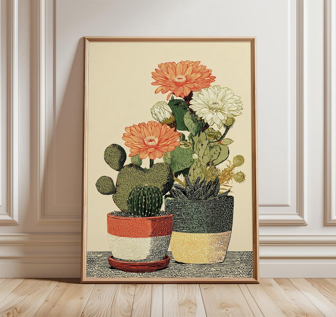 Blooming Cactus Botanical Flower Wall Art Southwest Desert Home Art ...