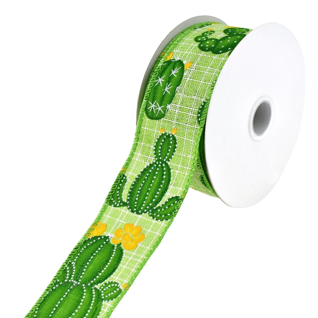 Blooming Cactus Faux Linen Wired Ribbon, 1-1/2-Inch, 10-Yard - Lime ...