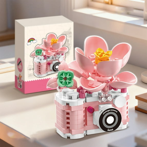Blooming Camera Miniature Figurine - Retro Floral Desktop Collectible ...