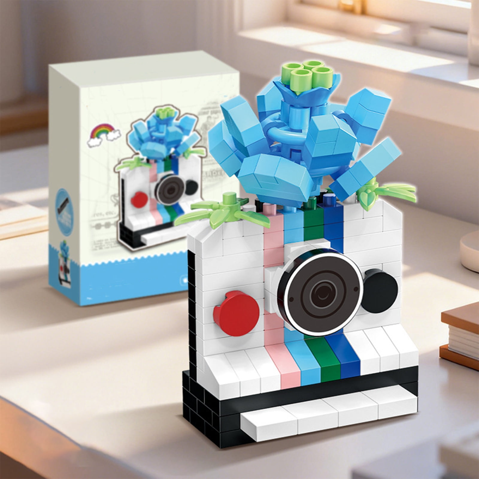 Blooming Camera Miniature Figurine - Retro Floral Desktop Collectible ...