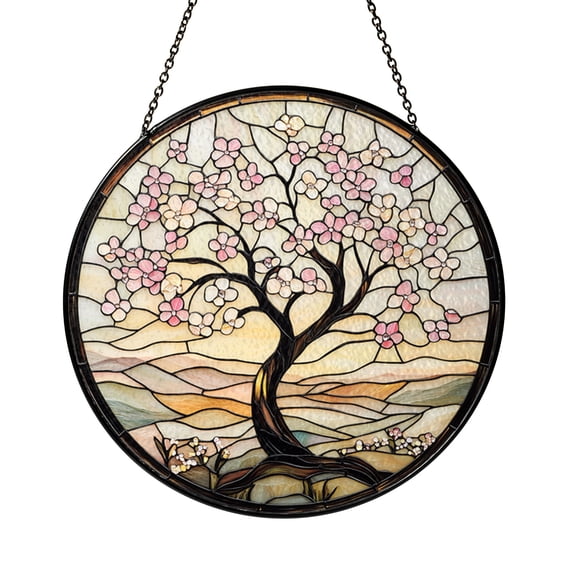 Blooming Cherry Blossom Glass Suncatcher for Window Display, Elegant ...