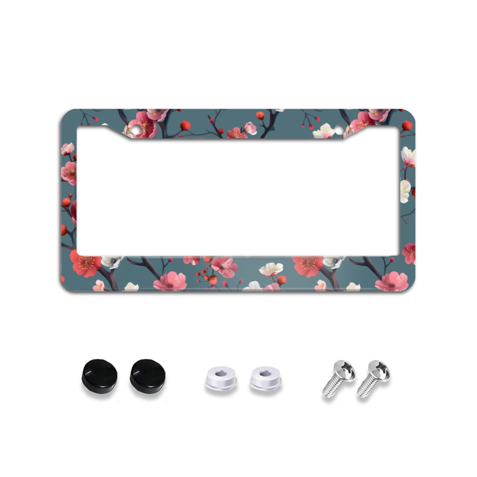 Blooming Cherry Floral License Plate Frames for Women Men Car Plate ...