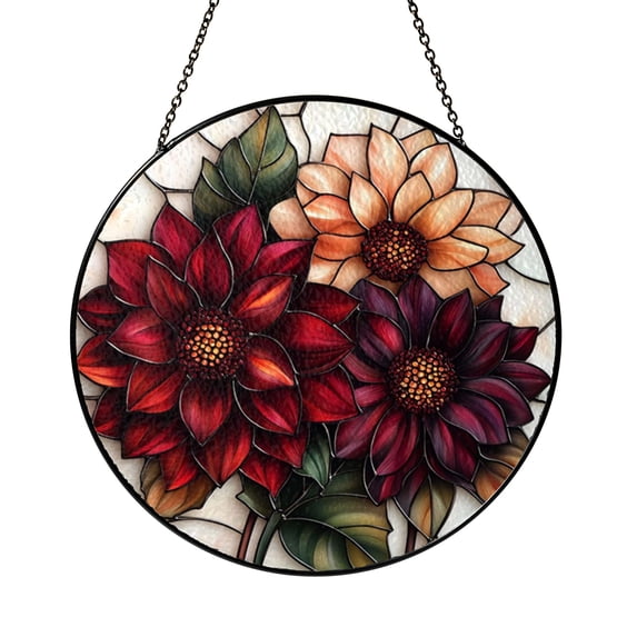 Blooming Chrysanthemum Stained Glass Round Window Suncatcher, Floral ...