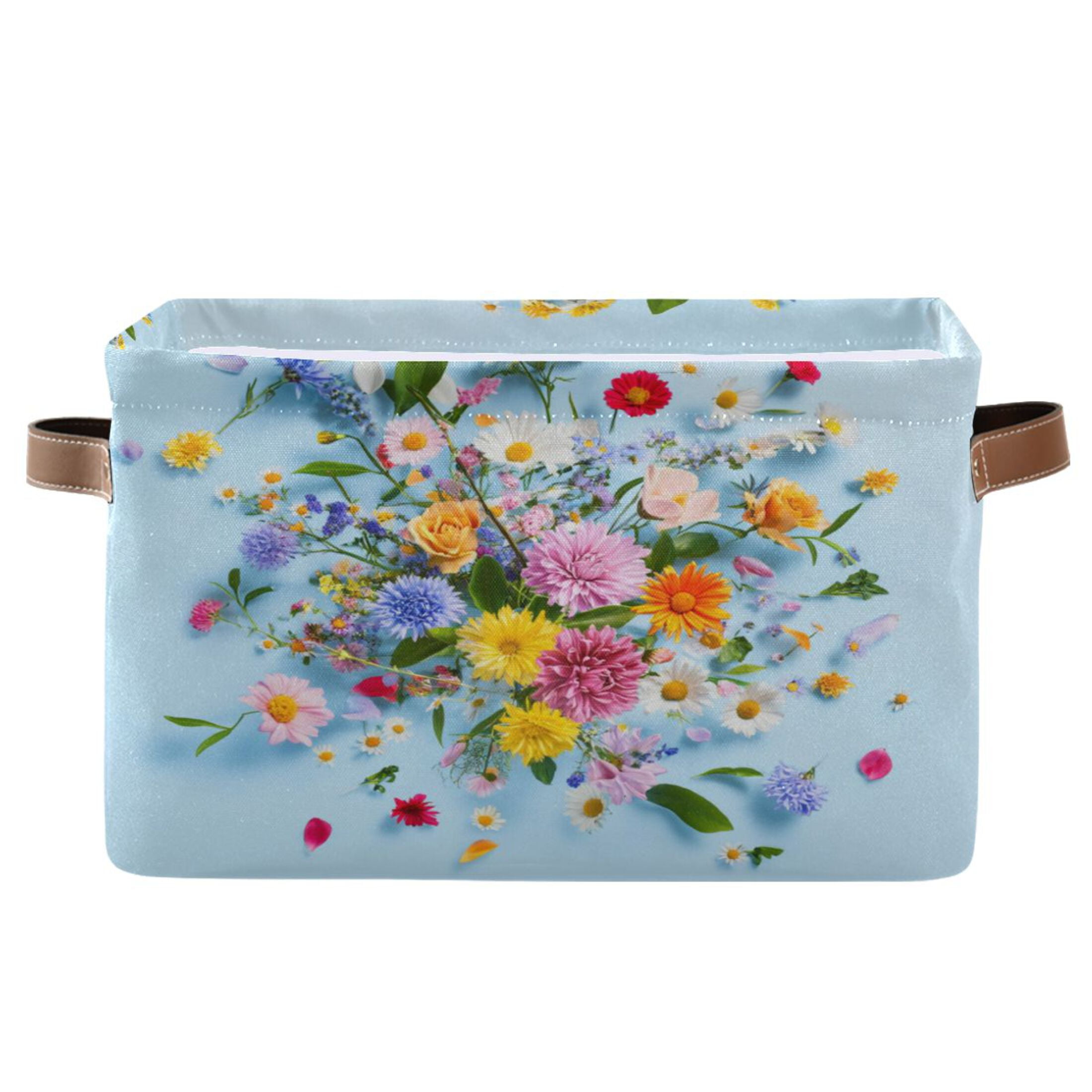 Blooming Colorful Flowers Foldable Storage Basket,Canvas Fabric ...