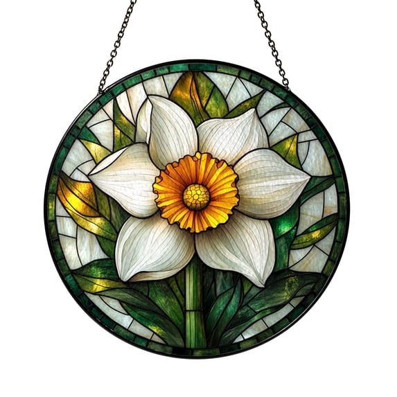 Blooming Daffodil Flower Scene Stained Glass Style Window Hanging ...