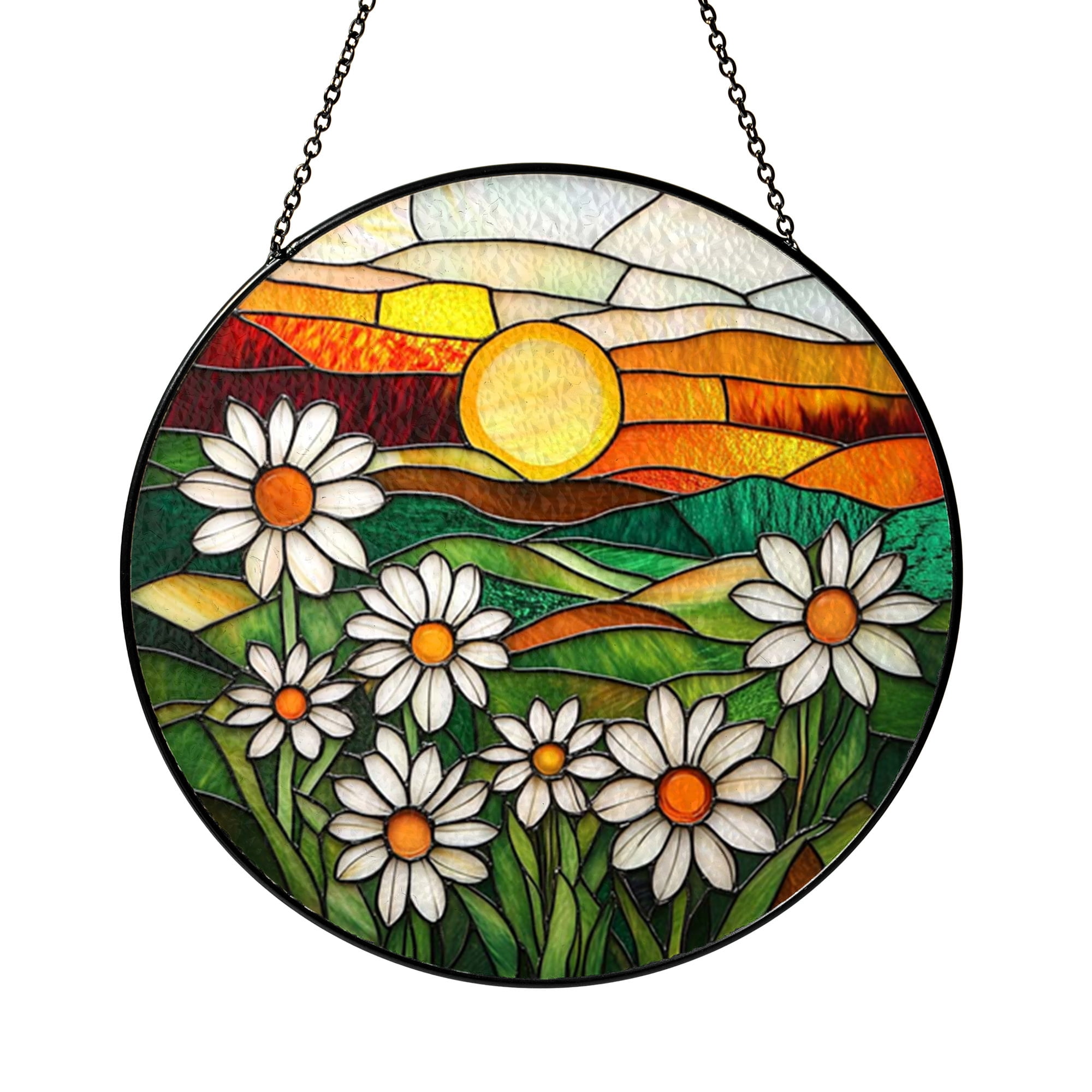 Blooming Daisy Garden Stained Glass Decorative Suncatcher, Flower ...