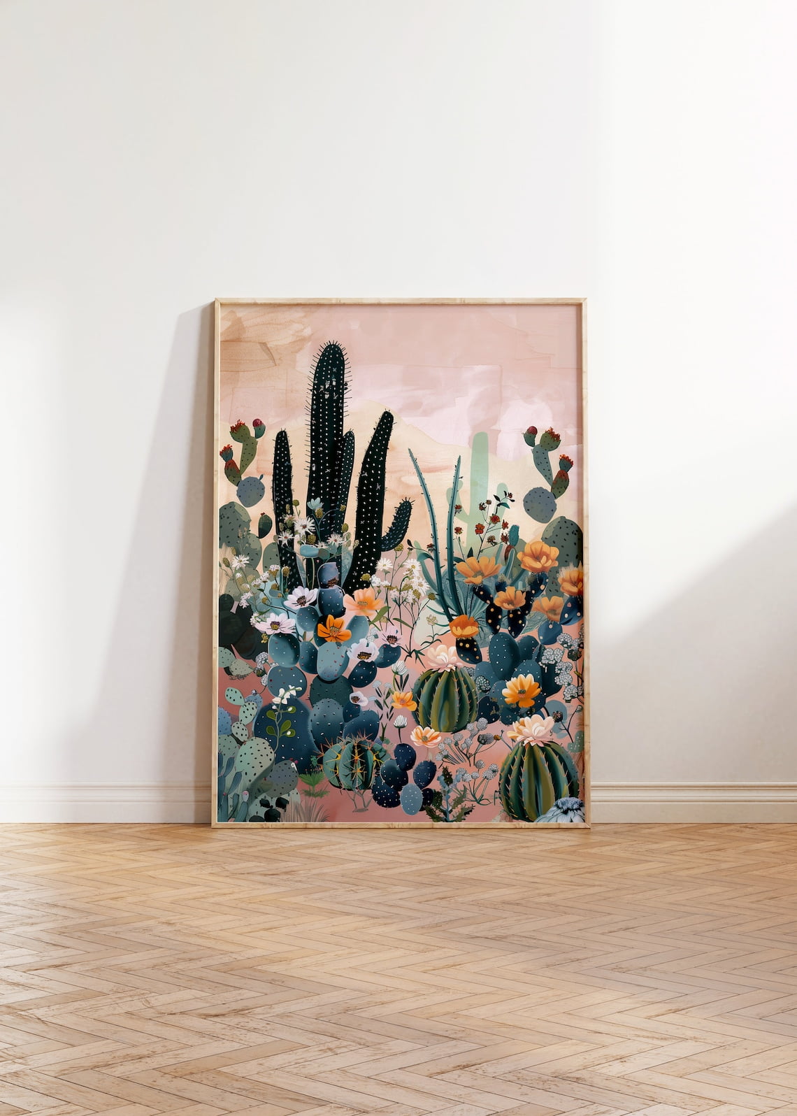 Blooming Desert Cactus Wall Art, Vibrant Landscape Decor, Maximal Cacti Print, Colorful Desert ...