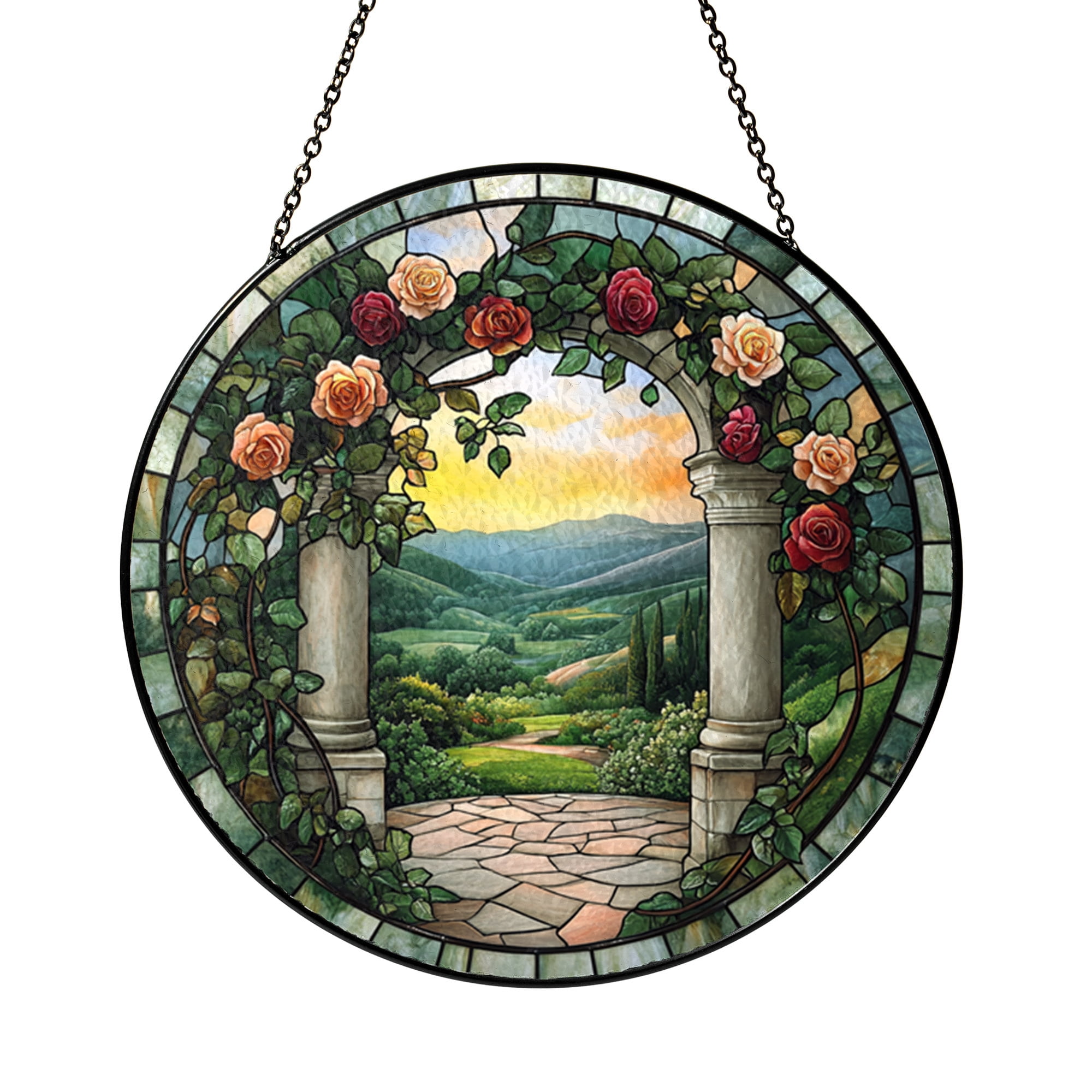 Blooming Floral Archway Stained Glass Round Window Suncatcher, Garden ...