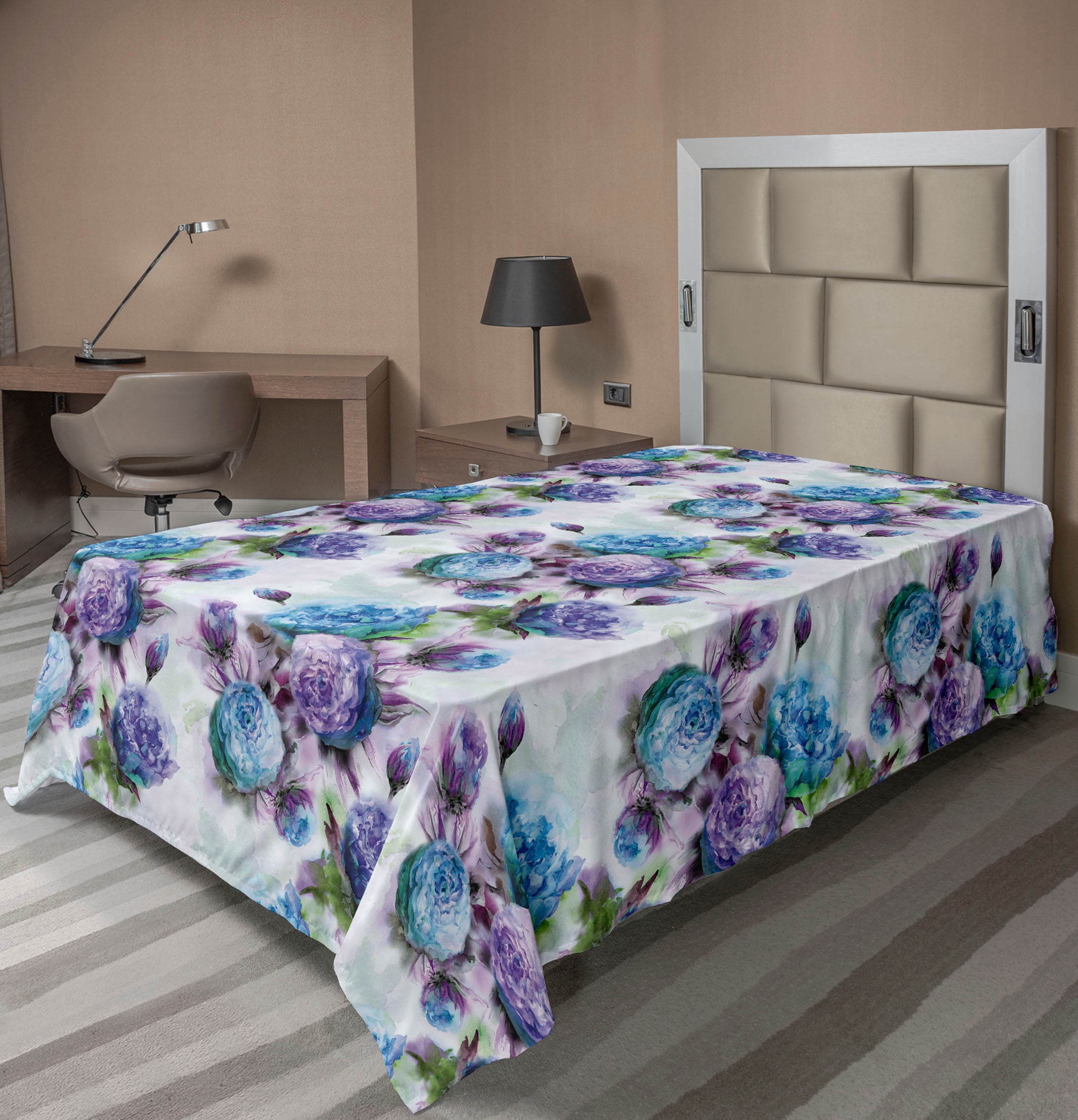 Ambesonne Blooming Floral Flat Bedding Sheet Soft Top Sheet, Art ...