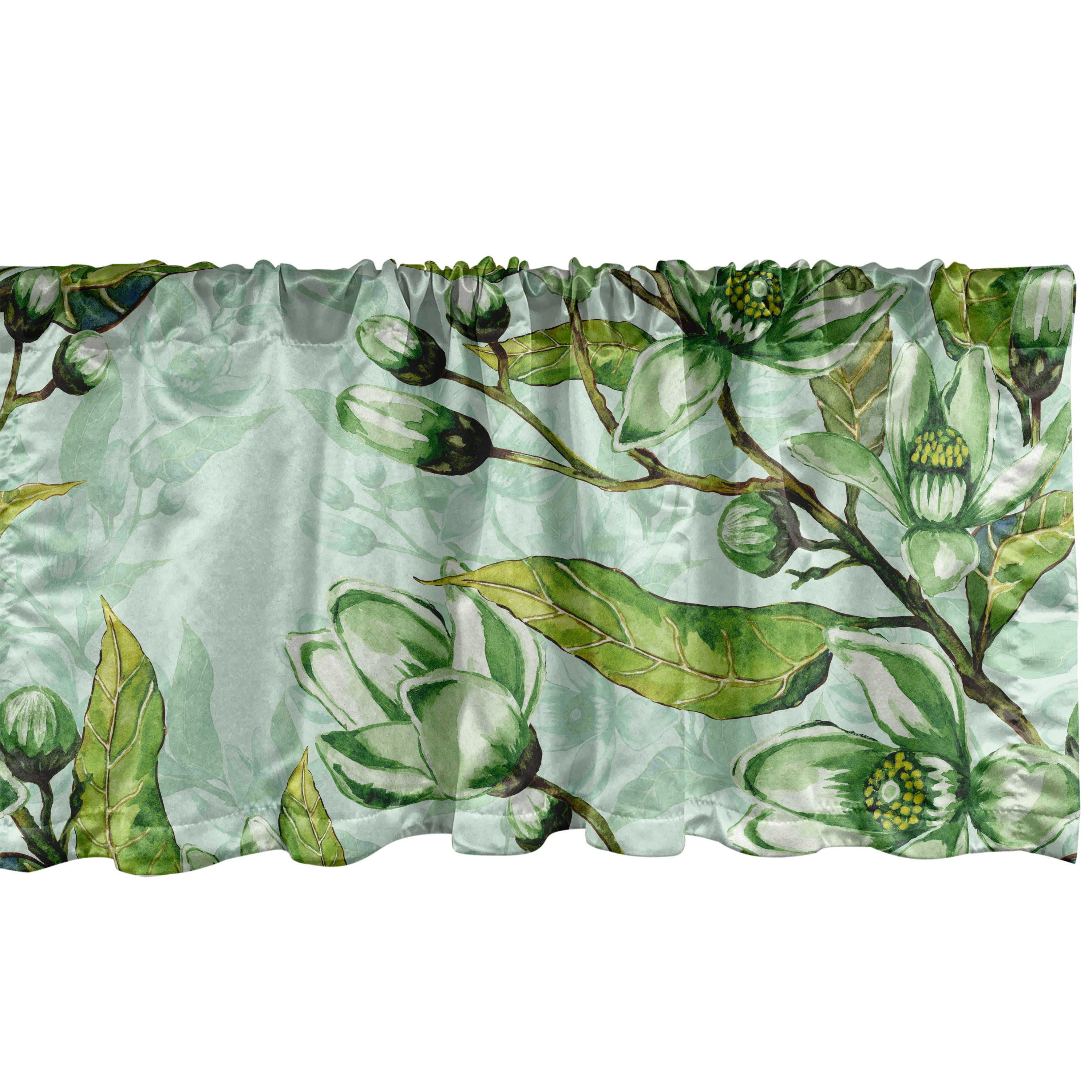 Blooming Floral Window Valance, Asian Vibes Leaves Greenery Pattern ...