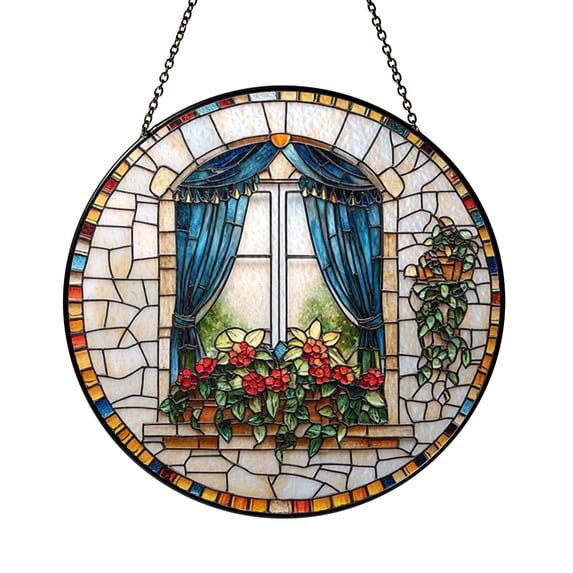 Blooming Floral Window View Stained Glass Suncatcher, Decorative ...