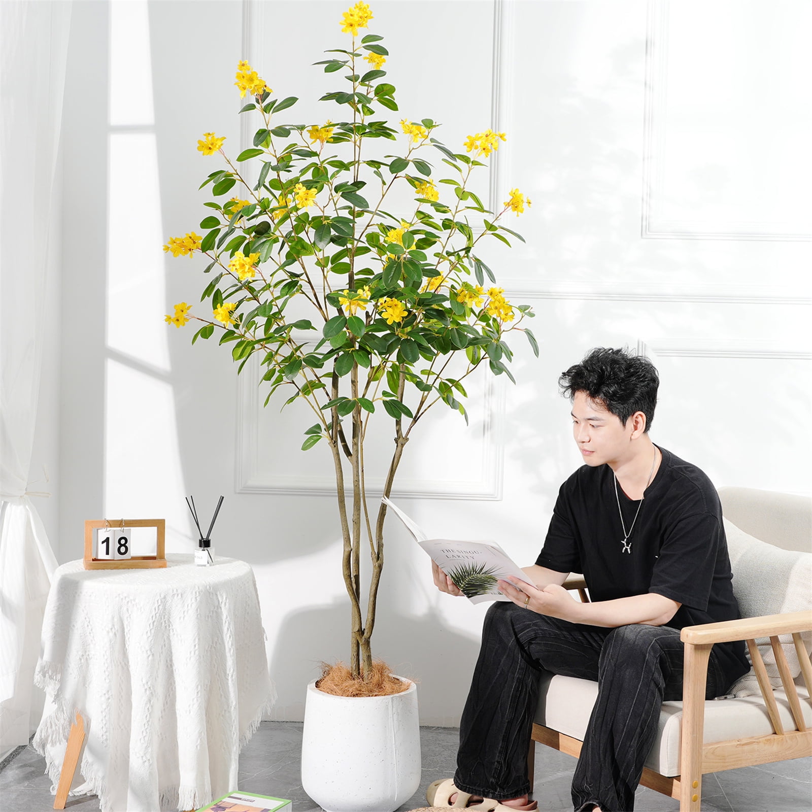 Blooming Flower Artificial Tree, 4.3ft/4.9ft Faux Blooming Flowers With ...