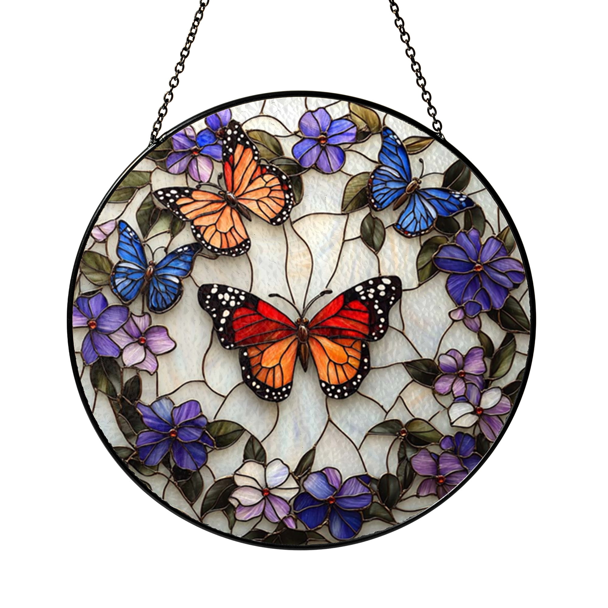 Blooming Flower Butterfly Scene Window Suncatcher, Decorative Stained ...