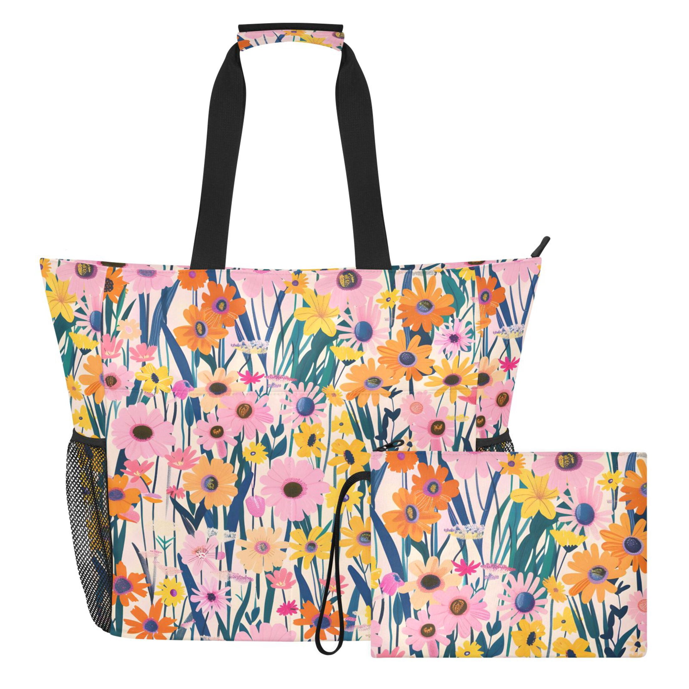 Blooming Flower Field Beach Bag Travel Tote Bag Reusable Shopping Bag ...