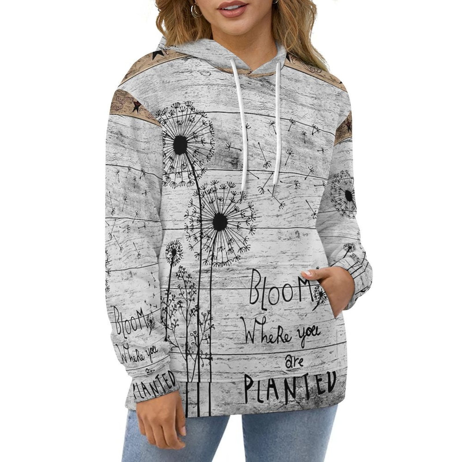 Blooming Flower Hope Seeds Wind Oversized Hoodies For Woman Pullover With Pocket Comfortable ...