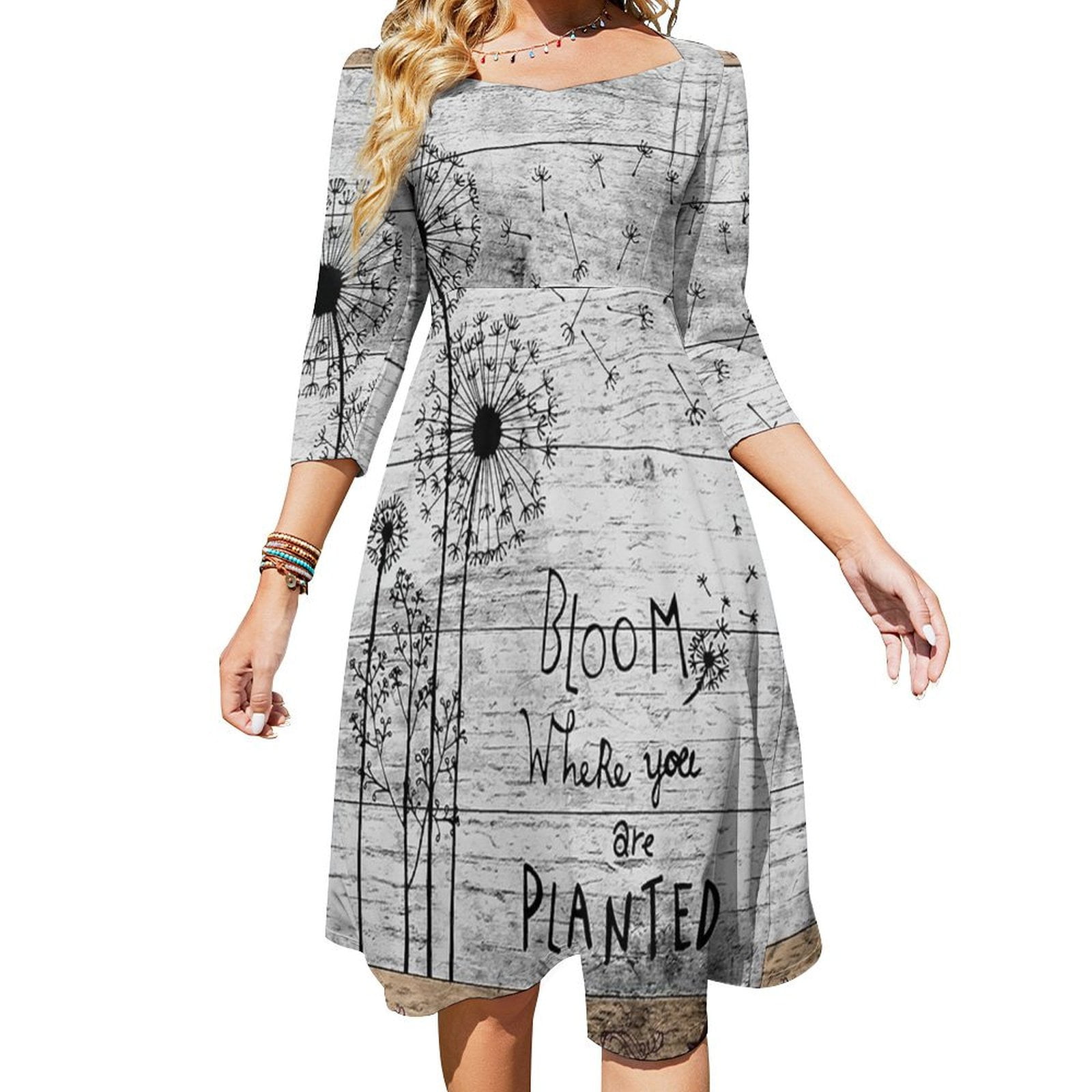 Blooming Flower Hope Seeds Wind Sweetheart Knot Flared Dress Fashion Design Large Size Loose ...