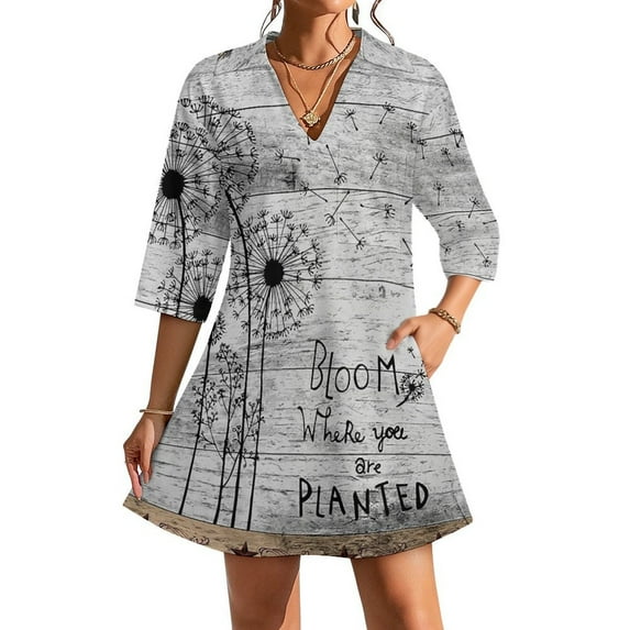 Blooming Flower Hope Seeds Wind Womens Dress With Pockets Summer V Neck ...