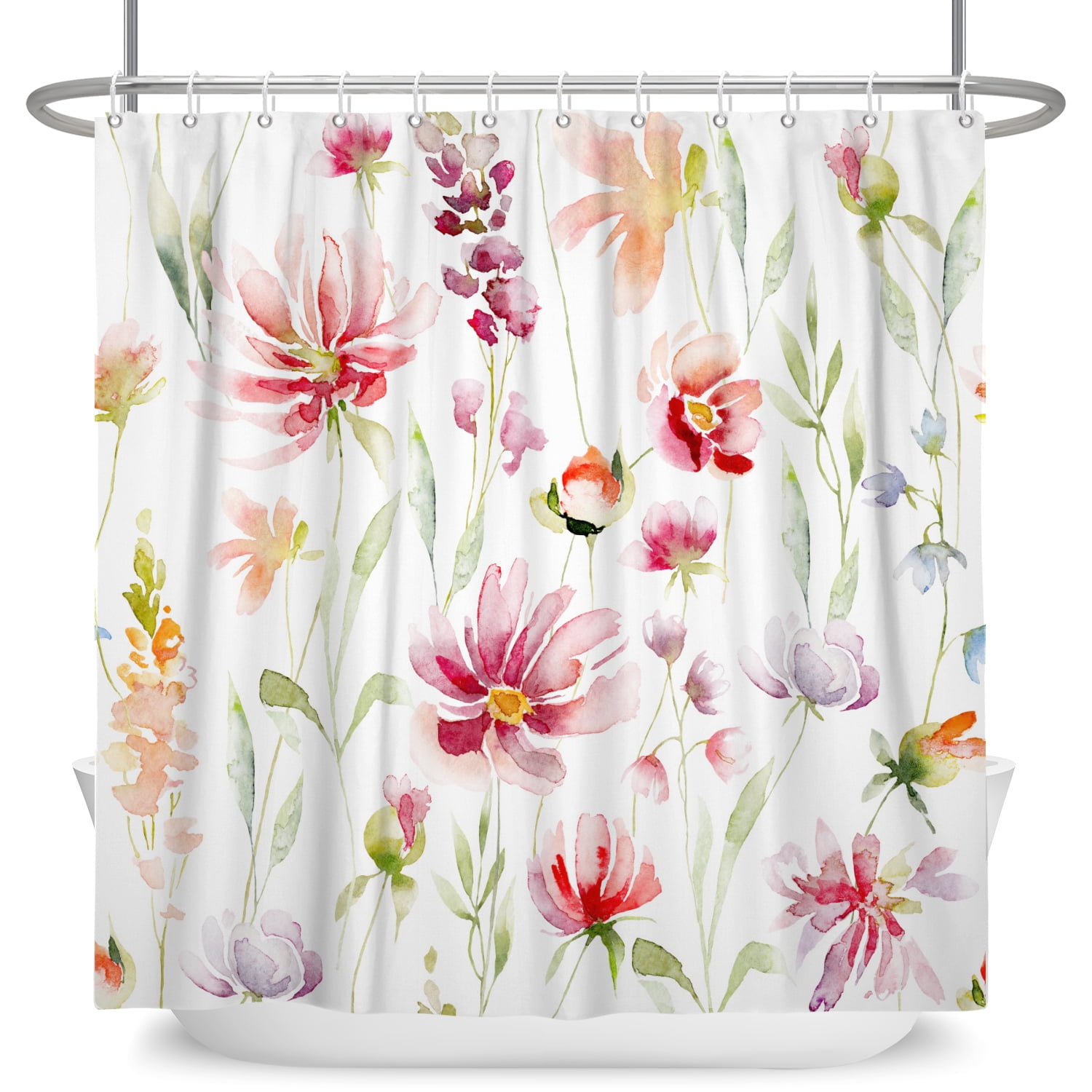 Blooming Flower Print Shower Curtain Rose Flower Floral Patchwork Pattern Shower Curtain for ...