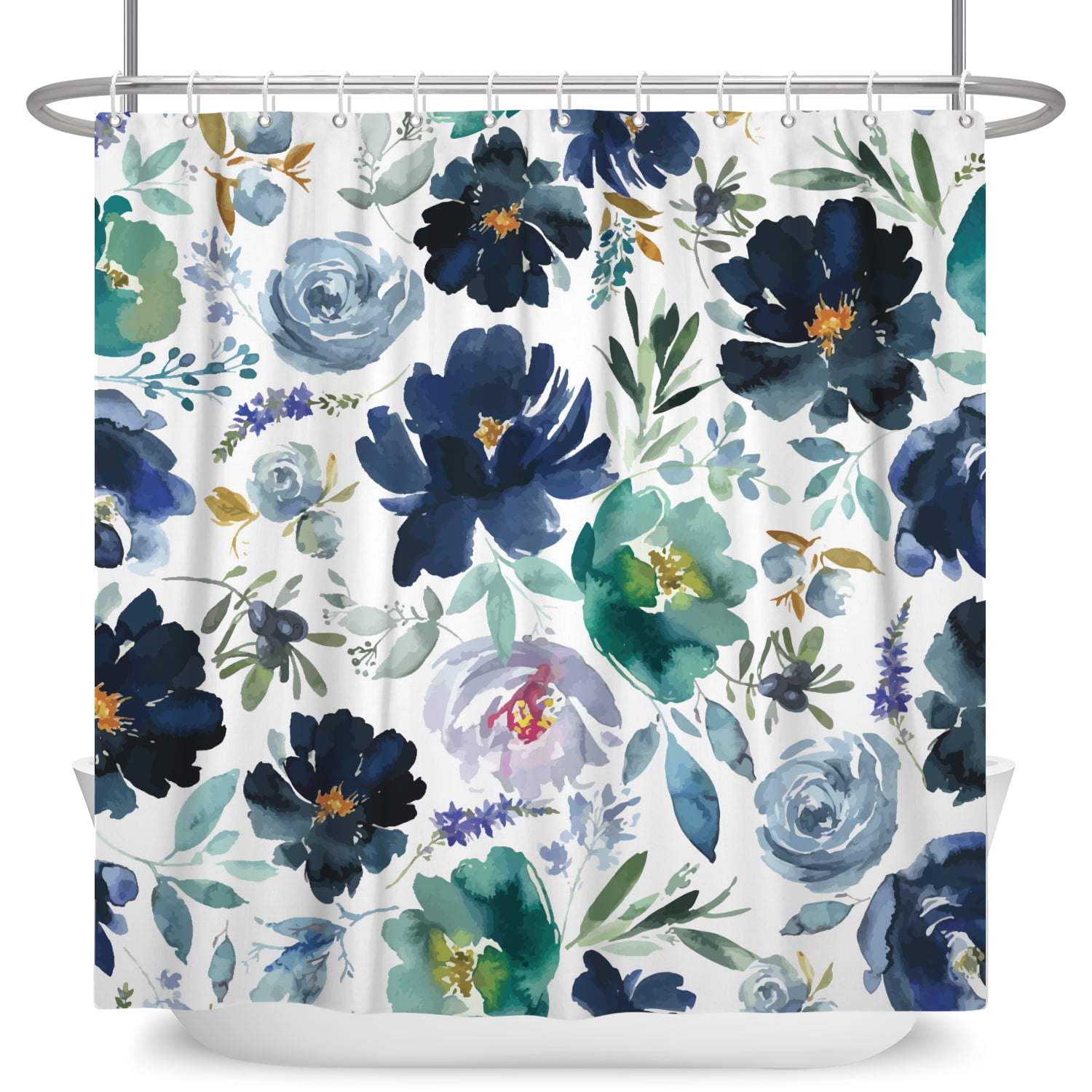 Blooming Flower Print Shower Curtain Rose Flower Floral Patchwork Pattern Shower Curtain for ...