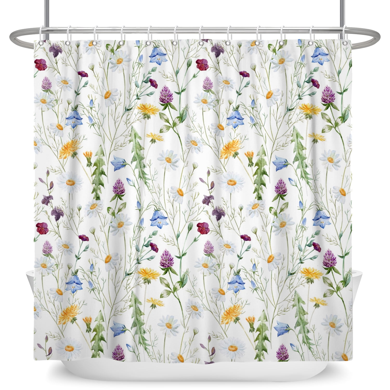 Blooming Flower Print Shower Curtain Rose Flower Floral Patchwork Pattern Shower Curtain for ...