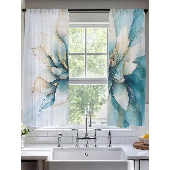 Blooming Flower White Lotus Sheer Curtains 2 Panels Set Abstract Marble ...