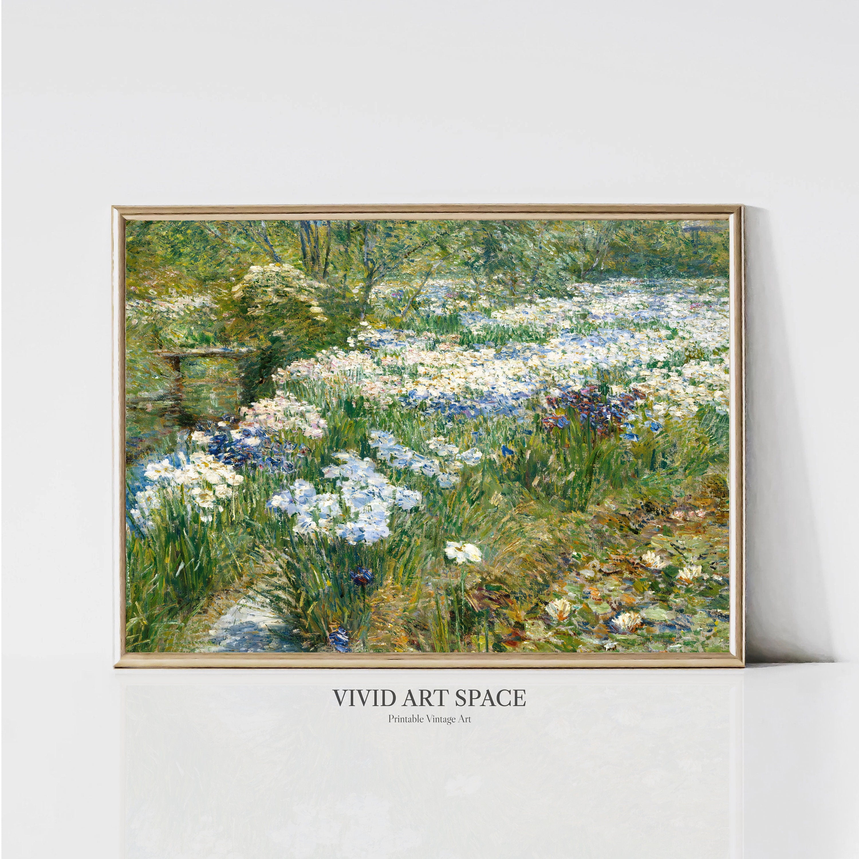 Blooming Flowers Garden Impressionist Landscape Painting Vintage ...