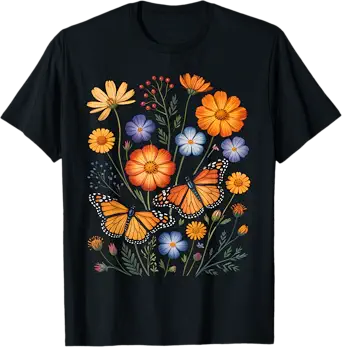 Blooming Flowers Graphic Gardening Floral Butterfly Gardner T-Shirt ...