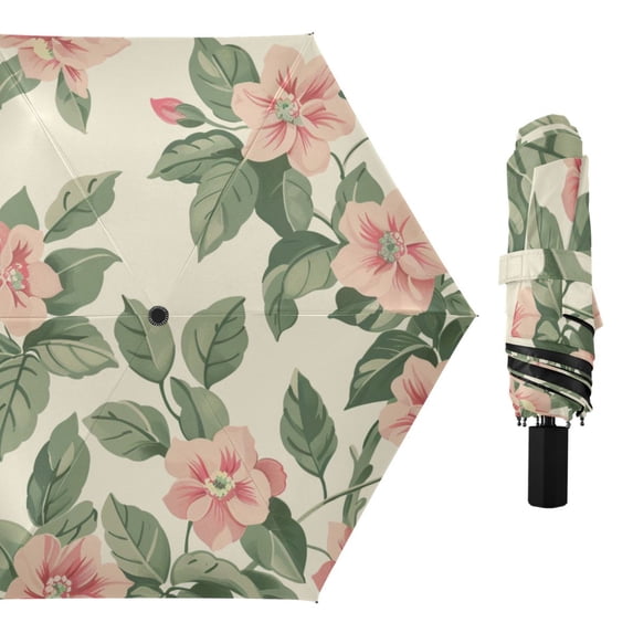 Blooming Flowers Green Leaves All Weather Umbrella Triple Folding ...