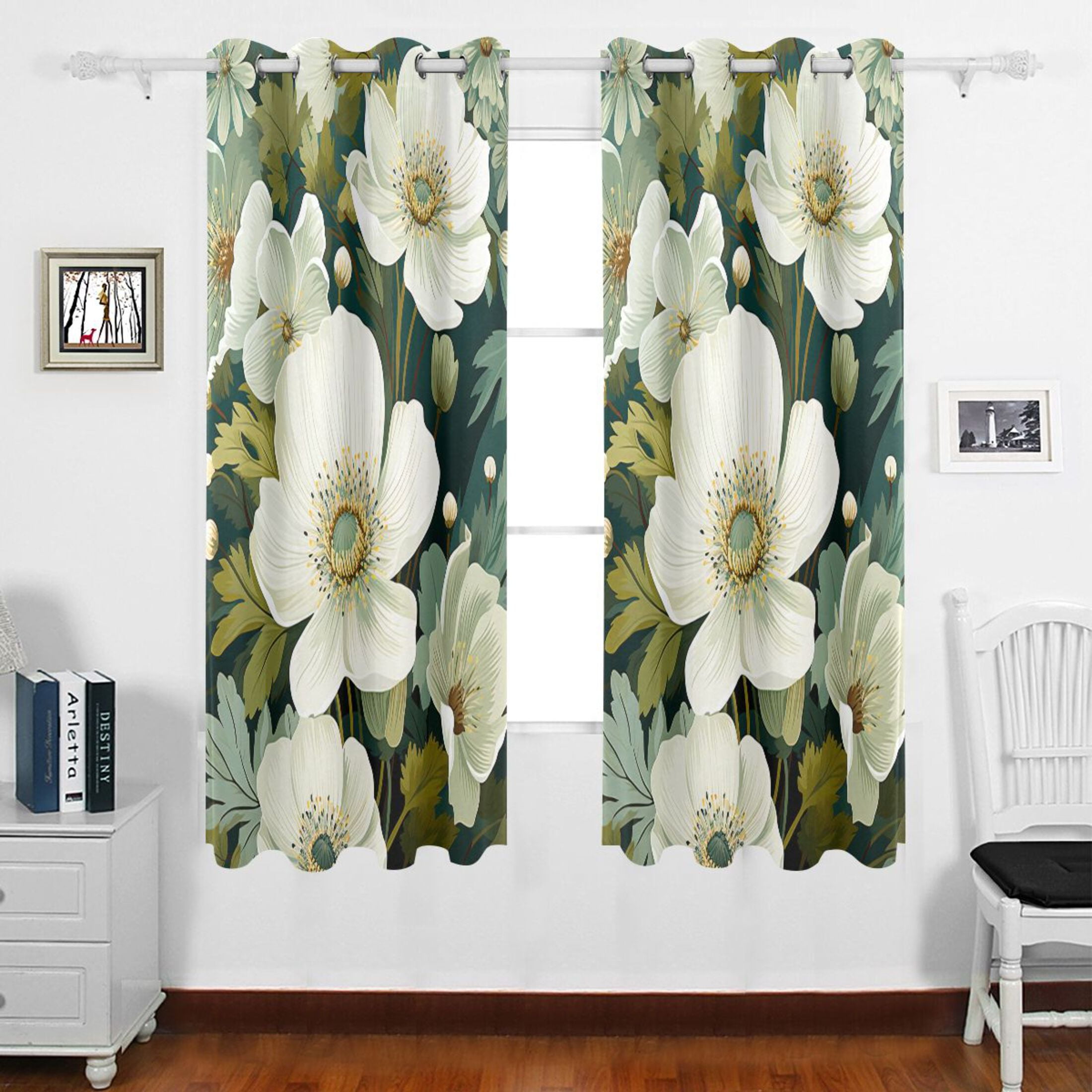 Blooming Flowers Grommet Blackout Curtains Thermal Insulated Window ...