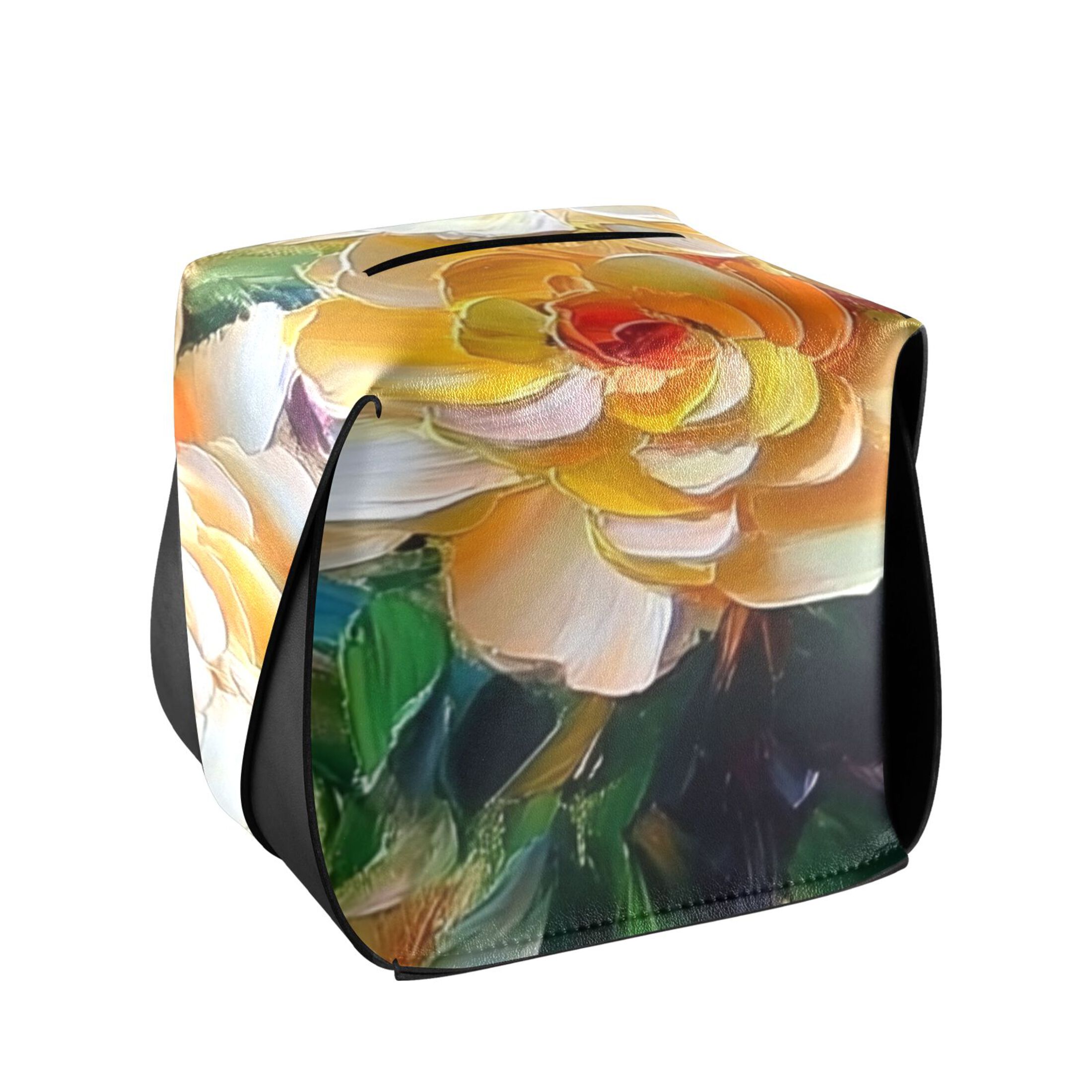 Blooming Flowers Oil Painting Tissue Box Cover Leather Square Rectangle ...