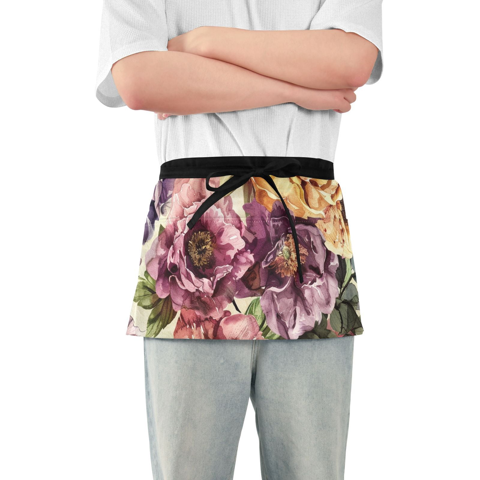 Blooming Flowers Waist Apron Adjustable Server Half Apron Kitchen ...