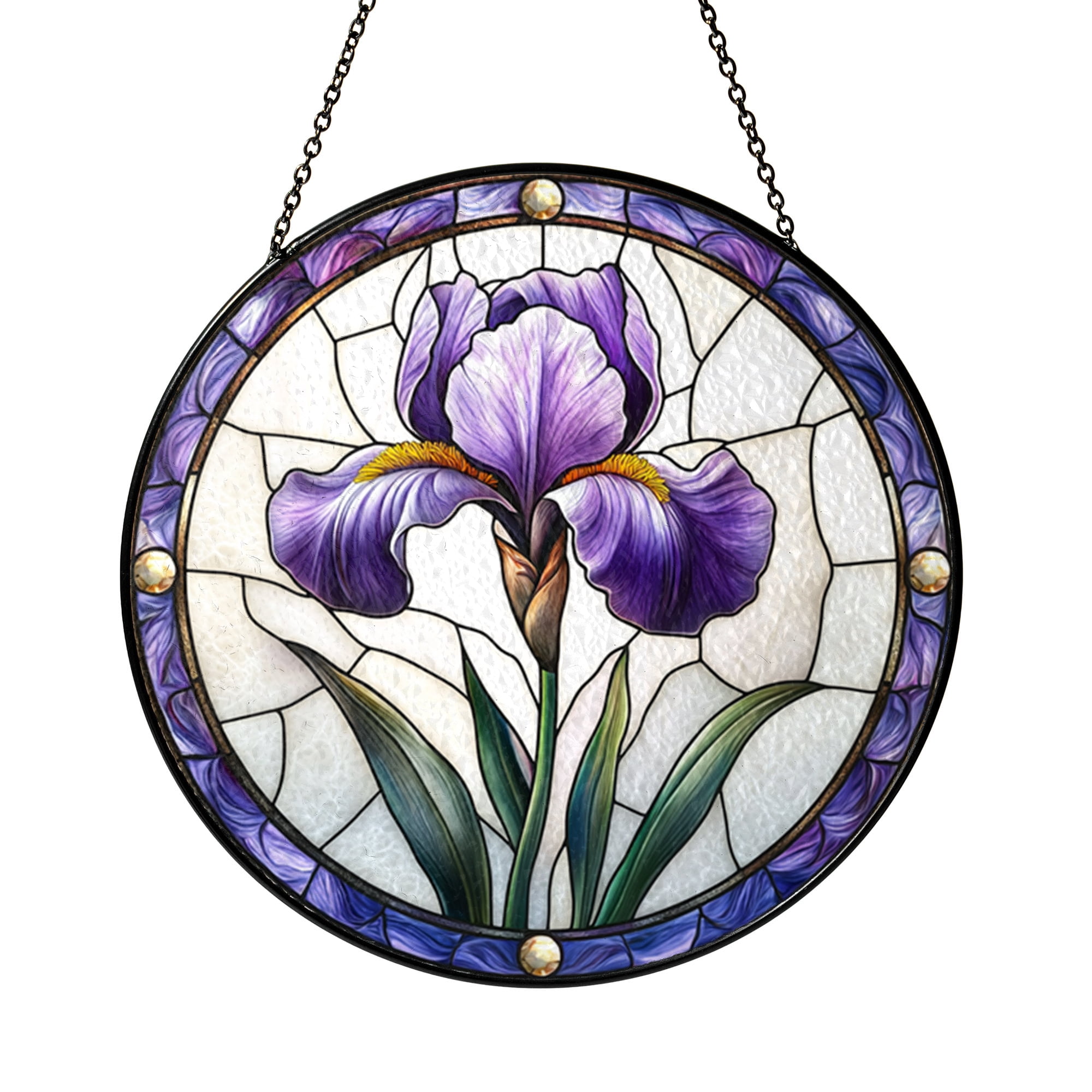 Blooming Iris Floral Stained Glass Suncatcher – Decorative Home Window ...