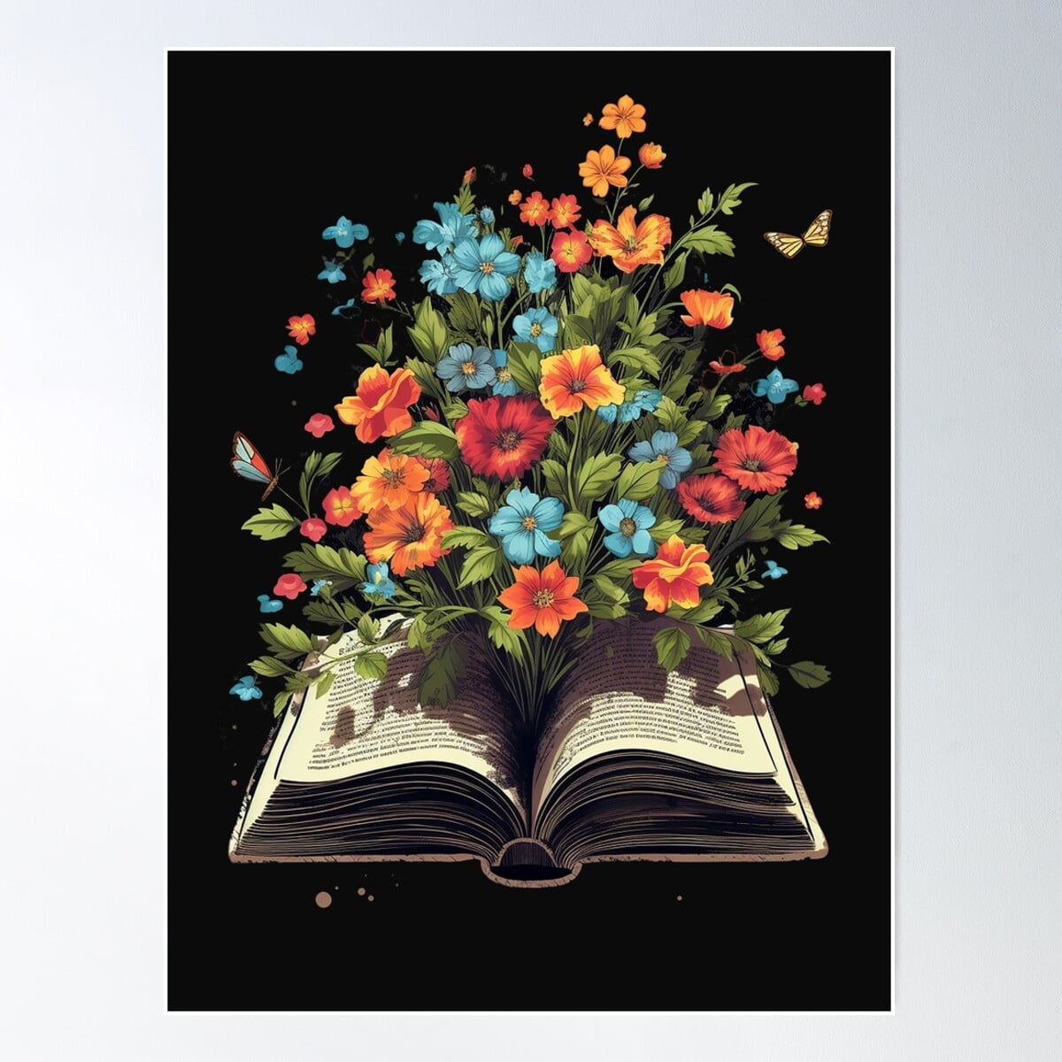 Blooming Knowledge: Floral Cascade From An Open Book Poster Wall Art ...