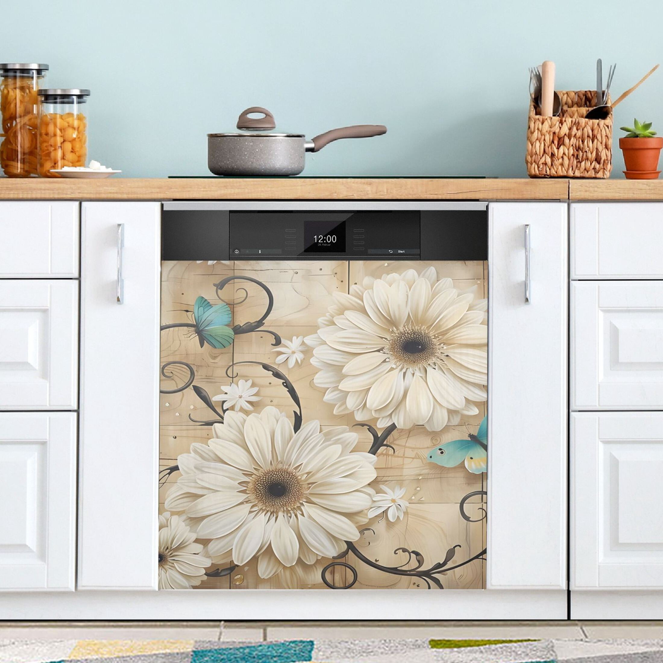 Blooming Large White Flowers Dishwasher Magnet Cover Reuseable ...