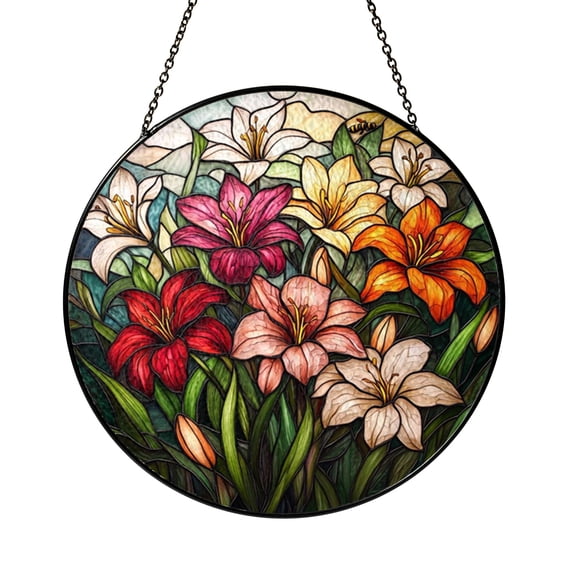 Blooming Lilies and Bees Stained Glass Suncatcher – Floral Window Art ...
