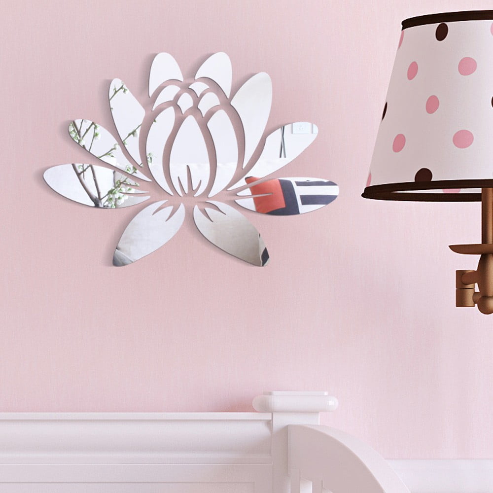 Blooming Lotus Flower Acrylic Mirror Wall Sticker Set DIY Decal Home ...