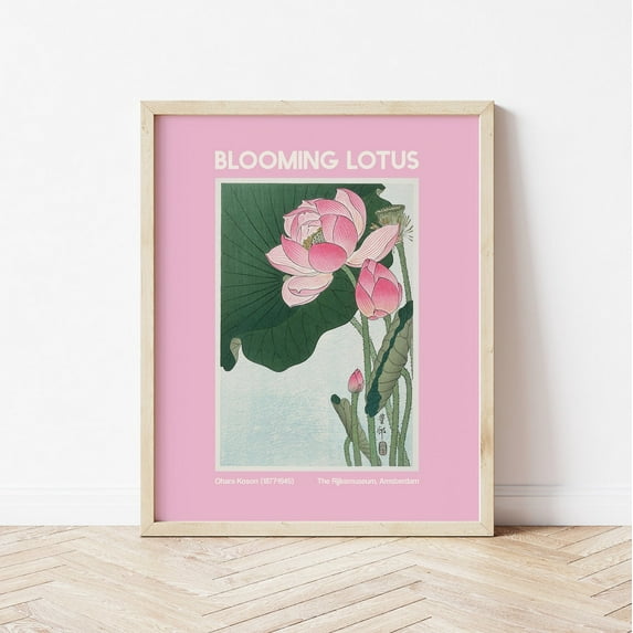 Blooming Lotus Flower Poster Pink Japanese Art Cute Trendy Wall Poster ...