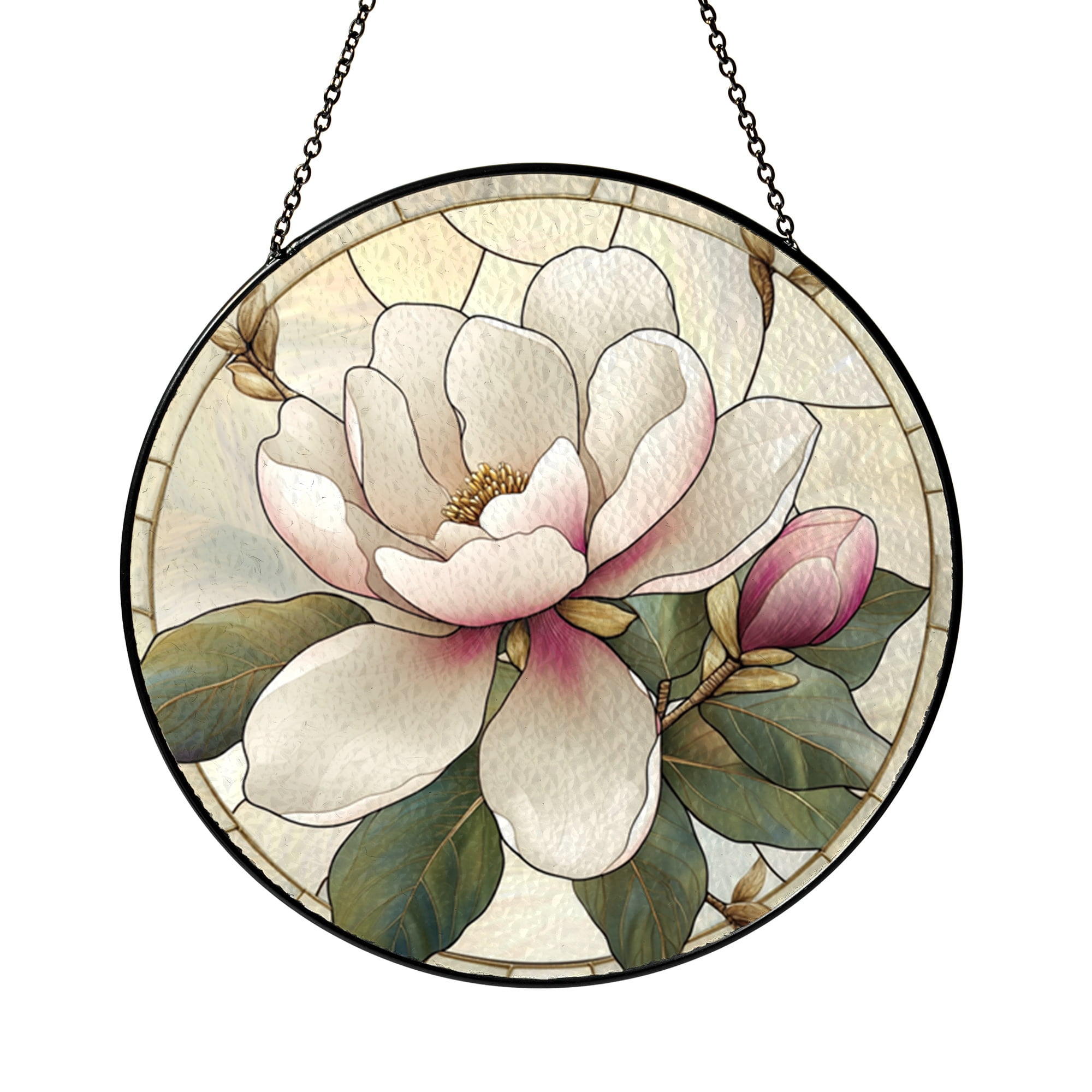 Blooming Magnolia Floral Stained Glass Style Suncatcher for Window Art ...