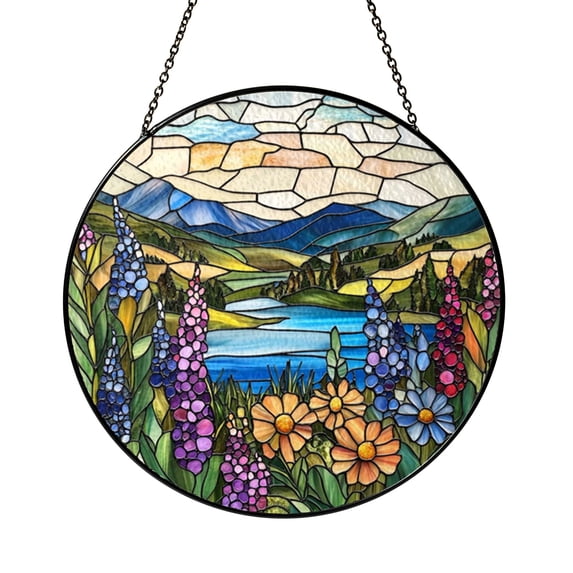 Blooming Meadow Flowers Scene Window Suncatcher, Decorative Stained ...