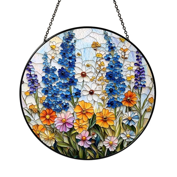 Blooming Meadow Flowers Stained Glass Window Hanging, Spring Decorative ...