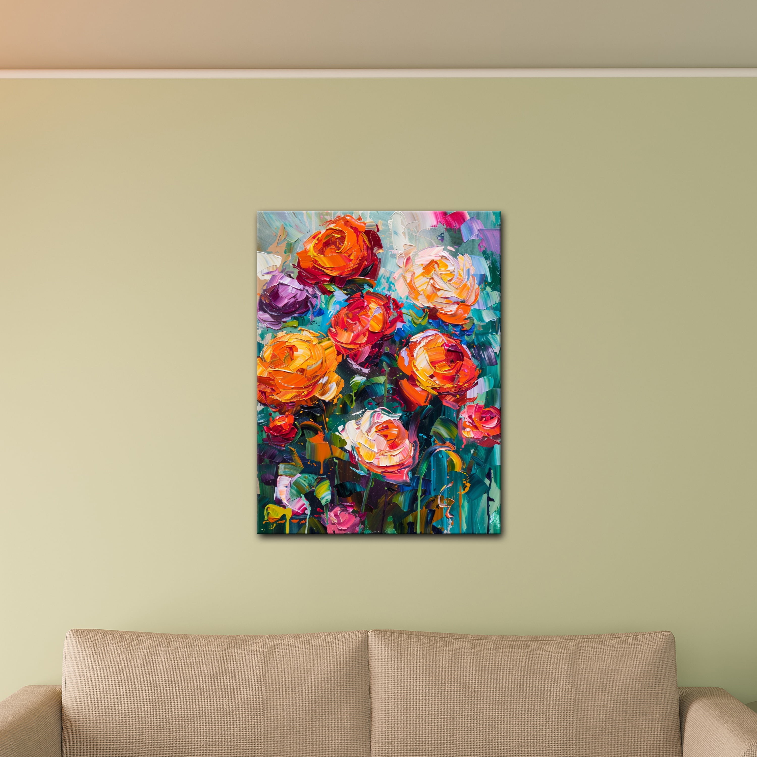 Blooming Melody- Gorgeous Brushstrokes Rose Rhyme (24 "x16 ...