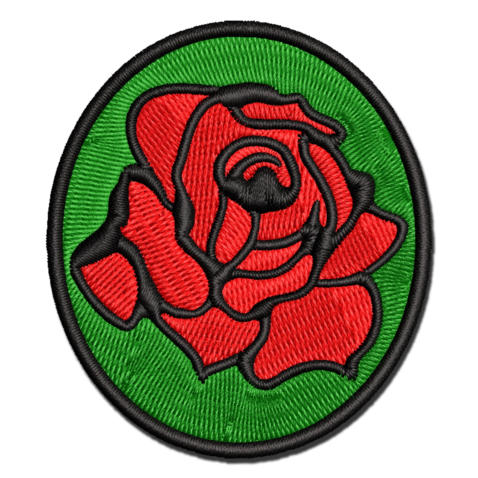 Blooming Open Rose Flower Outline Applique Multi-Color Embroidered Hook ...