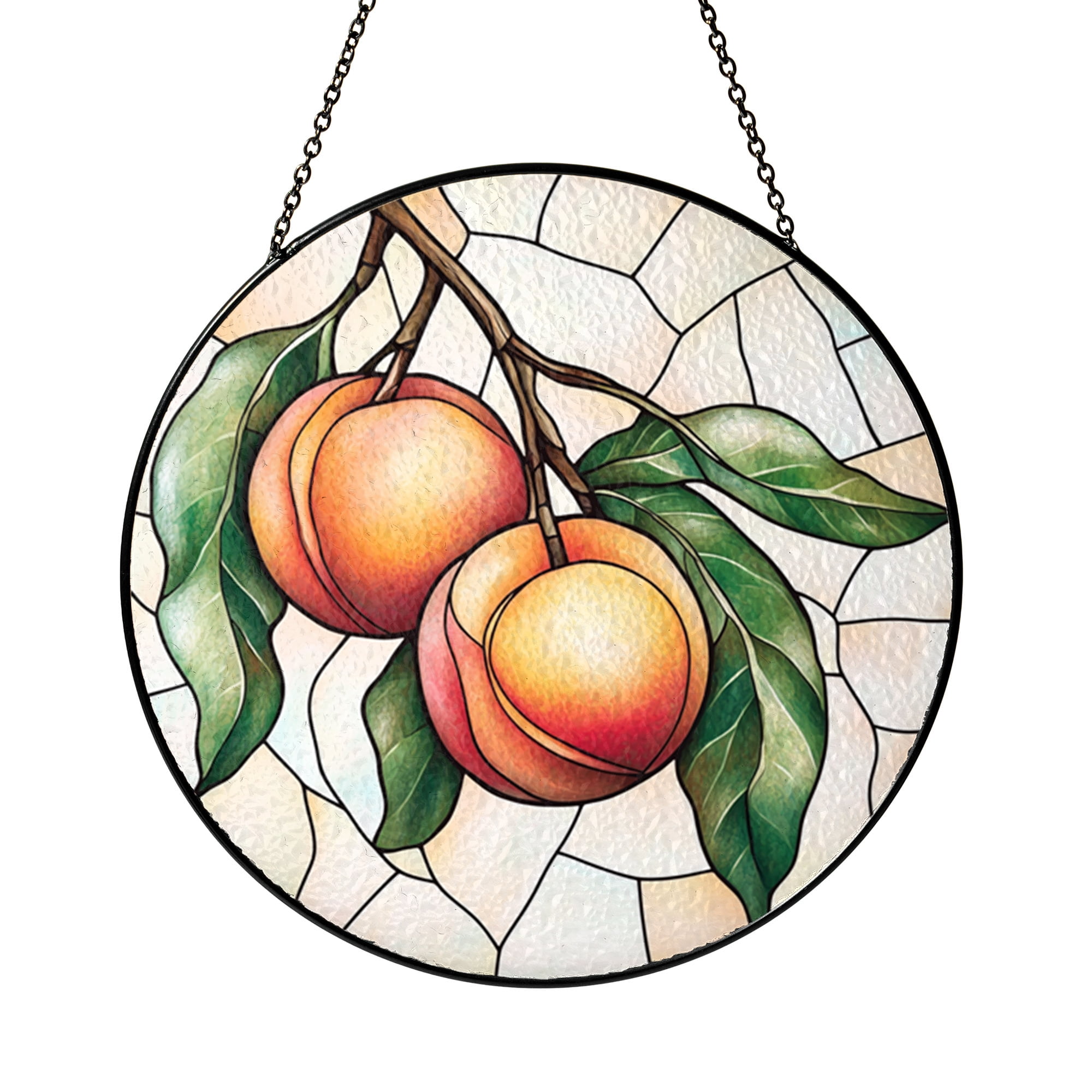 Blooming Peach Branch Stained Glass Window Suncatcher, Botanical Fruit ...