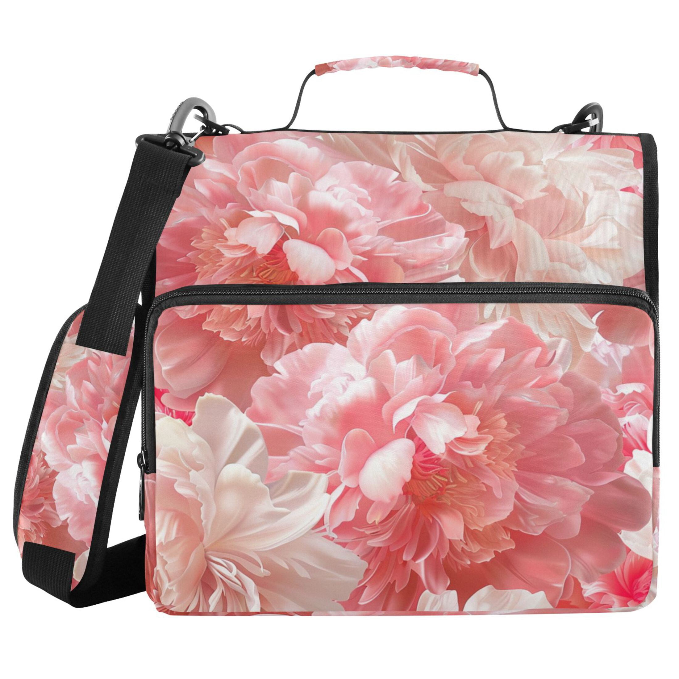 Blooming Peony Flowers Binder Bag with Shoulder Strap 3 Ring Zipper ...