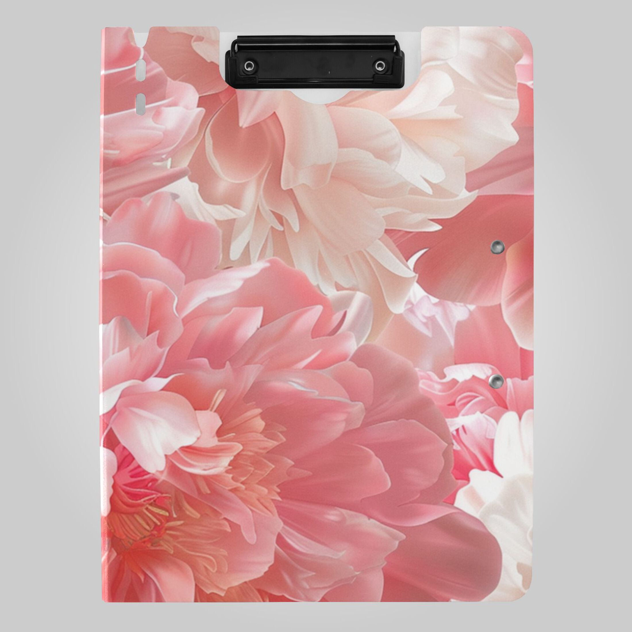 Blooming Peony Flowers Foldable Binder Folder Clipboard with Pen Slot Double Clips A4 Size File ...