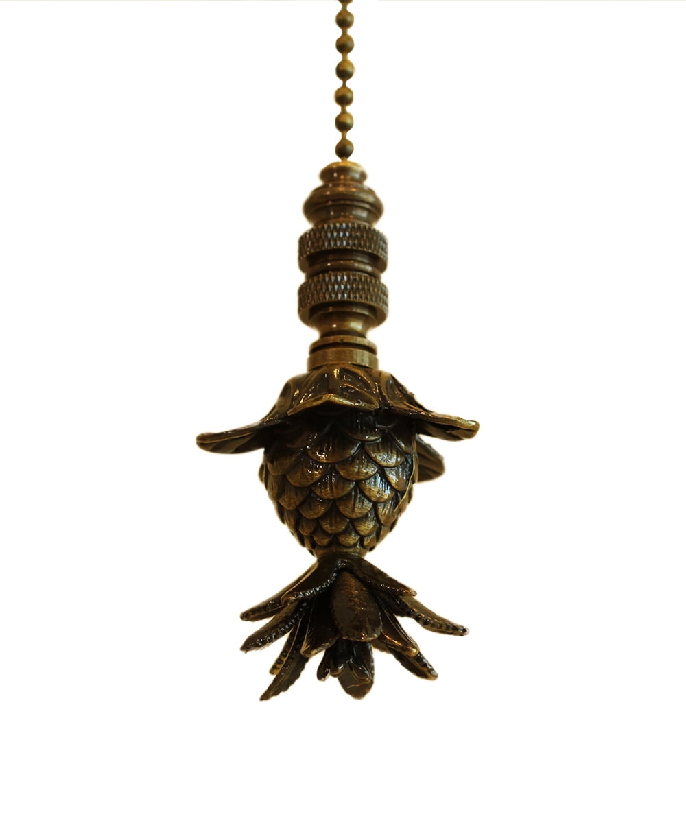 Blooming Pineapple Ceiling Fan Pull, 3"h with 12" Antiqued Brass Chain ...