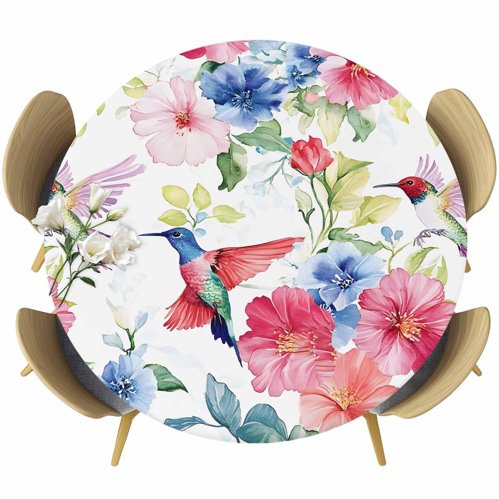 Blooming Pink Floral Round Tablecloth 45-54 Inch Round Fitted Table ...