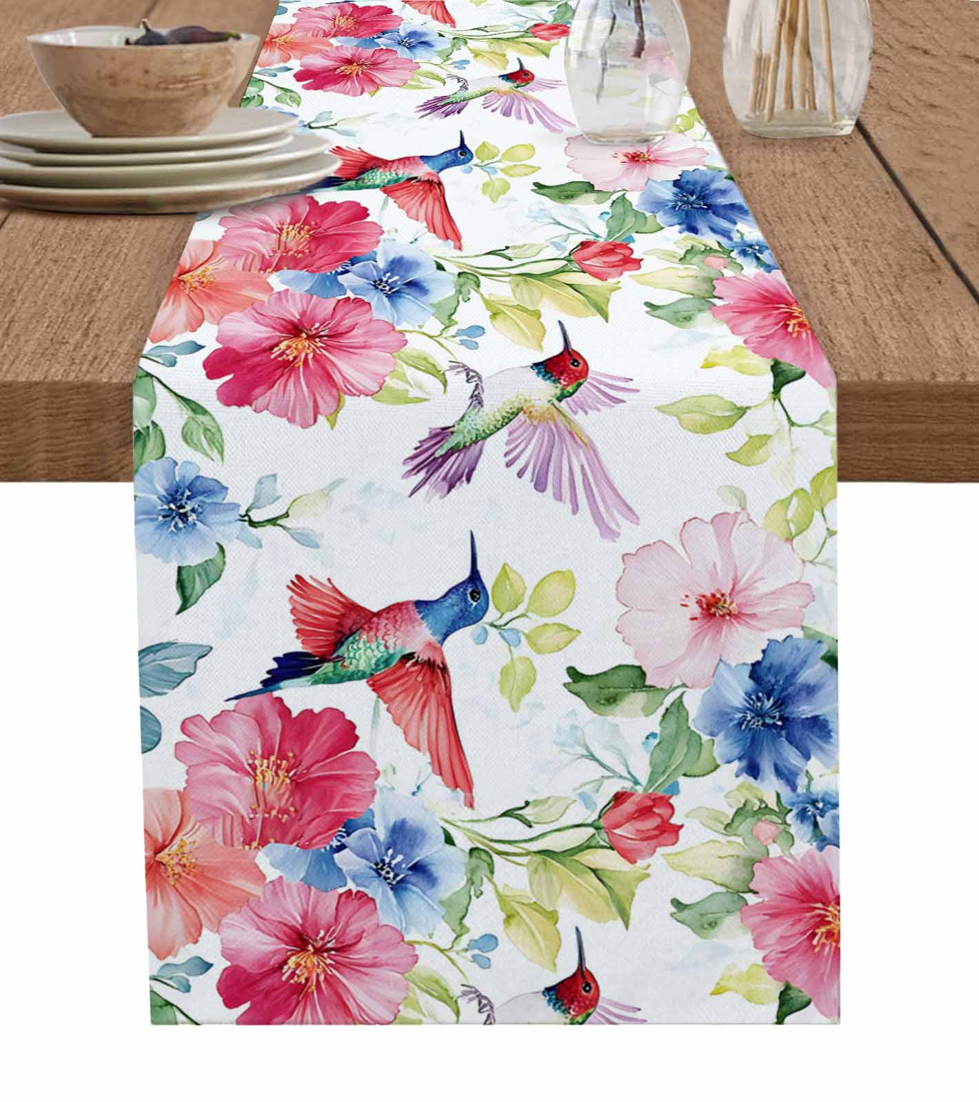 Blooming Pink Floral Table Runner 72 Inches, Pastoral Chic Flowers ...