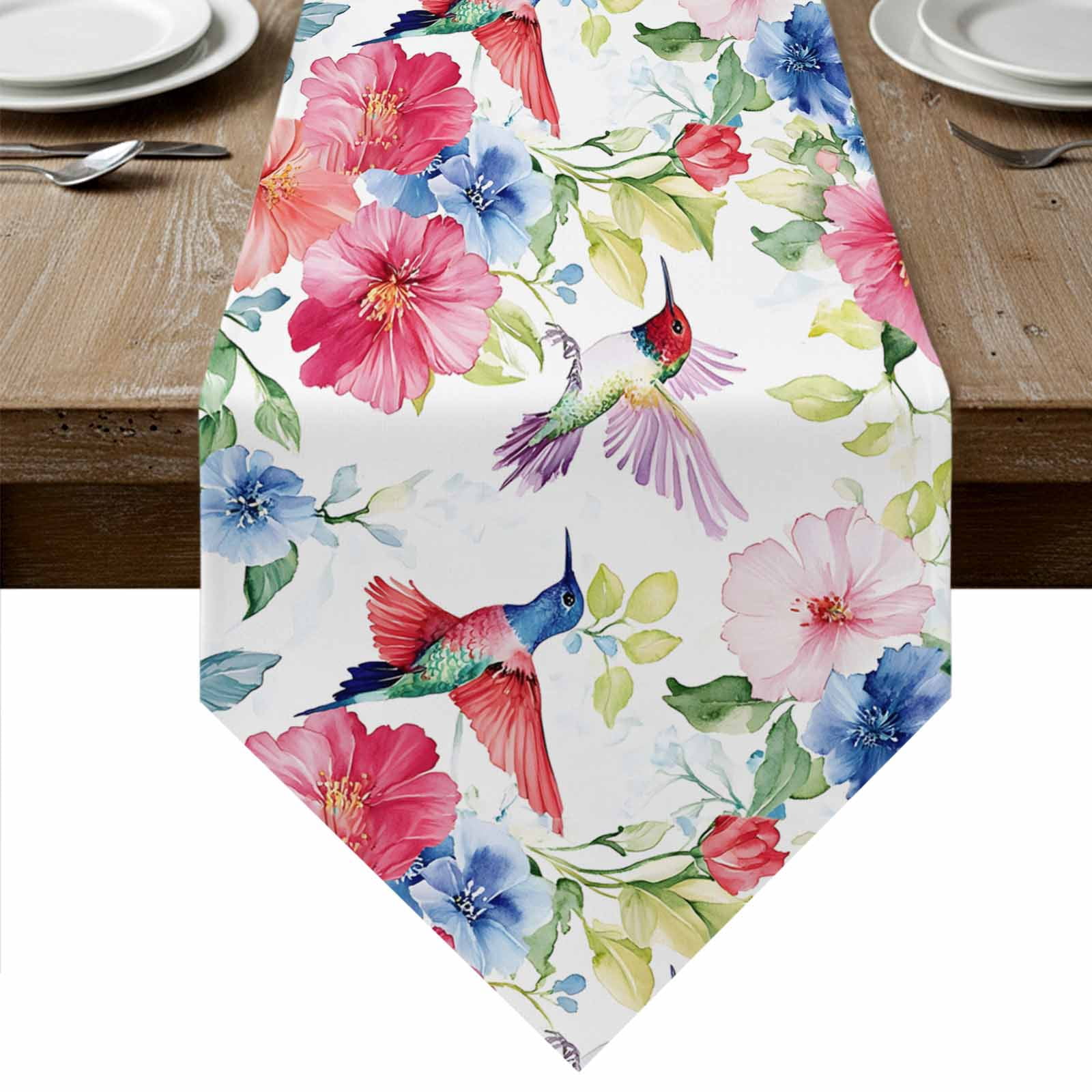 Blooming Pink Floral Table Runner Linen Burlap Table Runner 108 Inches ...